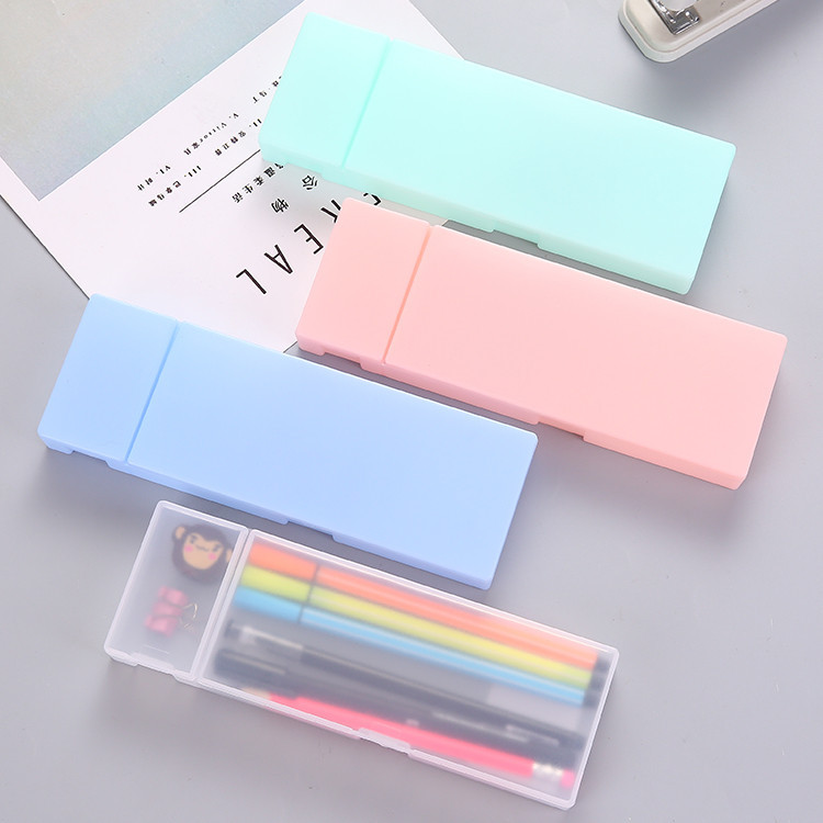 Buy Large transparent plastic stationery box matte simple stationery ...