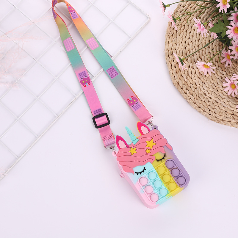 Buy pop it unicorn sling bag kids colorful round fidget kids toy pouch ...