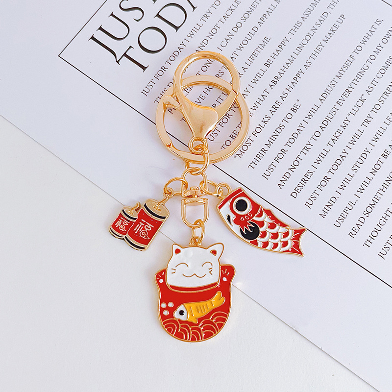 Buy Creative Japanese Lucky Cat Keychain Dripping Alloy Fu Pao Koi Car ...